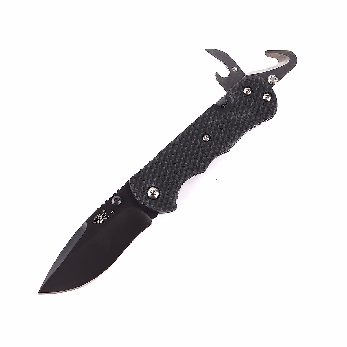 Sanrenmu Knives 7045 Pocket Folding Knife EDC Knife Multitool Bottle Opener 12C27 Blade (Black)