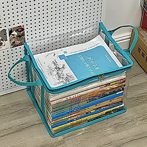LucaSng Clear Zippered Storage Bags, Foldable Book Storage Case Travel PVC Organizer (A-Blue)