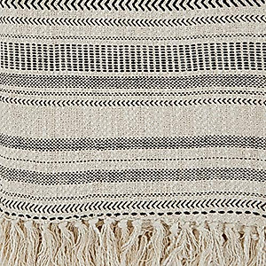 SARO LIFESTYLE Sevan Collection Block Print Fringed Throw Blanket, 50" x 60", Natural