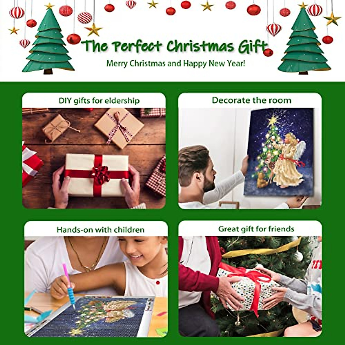 antor Diamond Painting Kits for Adults DIY 5D Diamond Art Christmas Tree Deer Girl Picture Full Drill Rhinestone Stocking Stuffers Christmas Gift for Women Kids Grils Home Wall Decor 12x16 inch