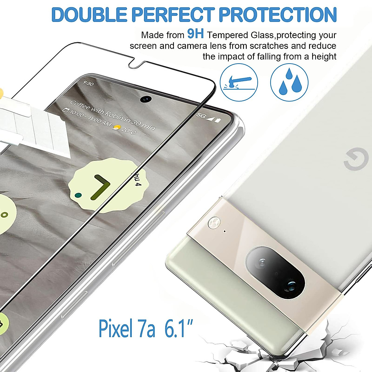 [4+4 Pack] Glass Screen Protector for Google Pixel 7a, 9H Tempered Glass, Ultrasonic Fingerprint Compatible, HD Clear Case Friendly for Google Pixel 7a 5G Glass Screen Protector