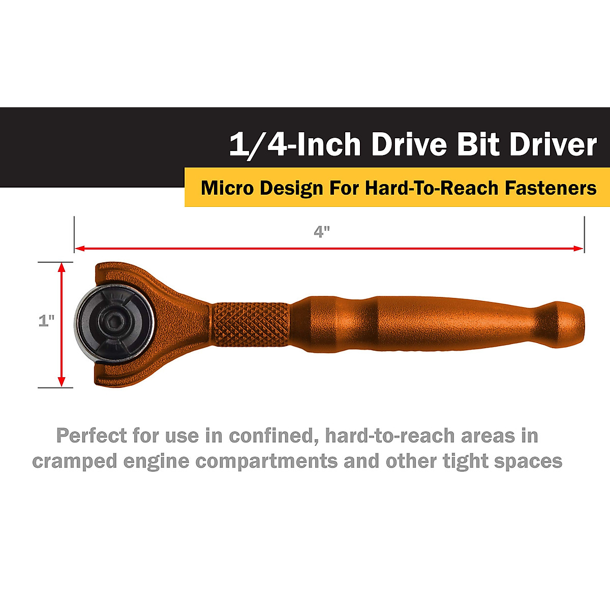 Titan 11323 1/4-Inch Drive Swivel Head Micro Bit Driver , Orange