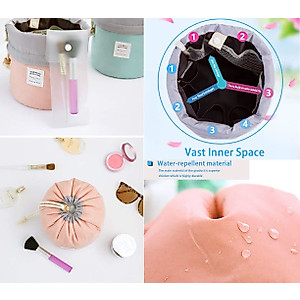 STAY GENT 4 Pieces Barrel Shaped Travel Makeup Bags, Large Capacity Soft Waterproof Portable Drawstring Cosmetic Bag