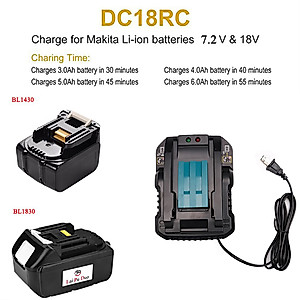 4A DC18RC Li-Ion Battery Charger for Makita 14.4V &18V Lithium-Ion Battery Power Supply for BL1830 BL1840 BL1850 BL1815 BL1430 Power Tools (4A)