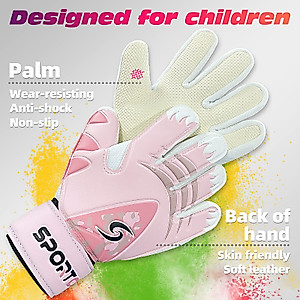 Sportout Kids Goalkeeper Gloves, Soccer Gloves with Double Wrist Protection and Non-Slip Wear Resistant Latex Material to Prevent Injuries (Pink, Size 7 Suitable for 12 to 14 Years Old)
