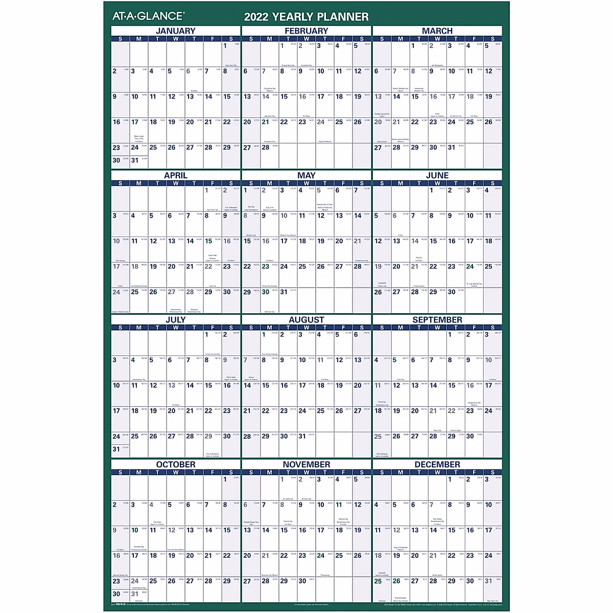 AT-A-GLANCE 2022 Erasable Calendar, Dry Erase Wall Planner by AT-A-GLANCE, 48" x 32", Jumbo, Vertical, Reversible for Notes & Planning Space (PM31028)