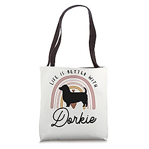 Life is Better Dorkie Rainbow Dog Mom Tote Bag
