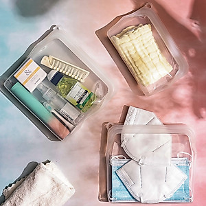 puretor Reusable Silicone Food Storage Bags, 5 Pack BPA Free, Dishwasher Safe Silicone Bags, Reusable Baggies Perfect for Kids Snack Sandwich Storage,Leakproof Standup Bags For Food & Travel