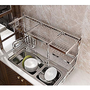 Stainless Steel Dish Drying Rack Over Kitchen Sink, Dishes and Utensils Draining Shelf, Kitchen Storage Countertop Organizer, Utensils Holder, Kitchen Space Saver (For Sink ≤ 36.5 inch)