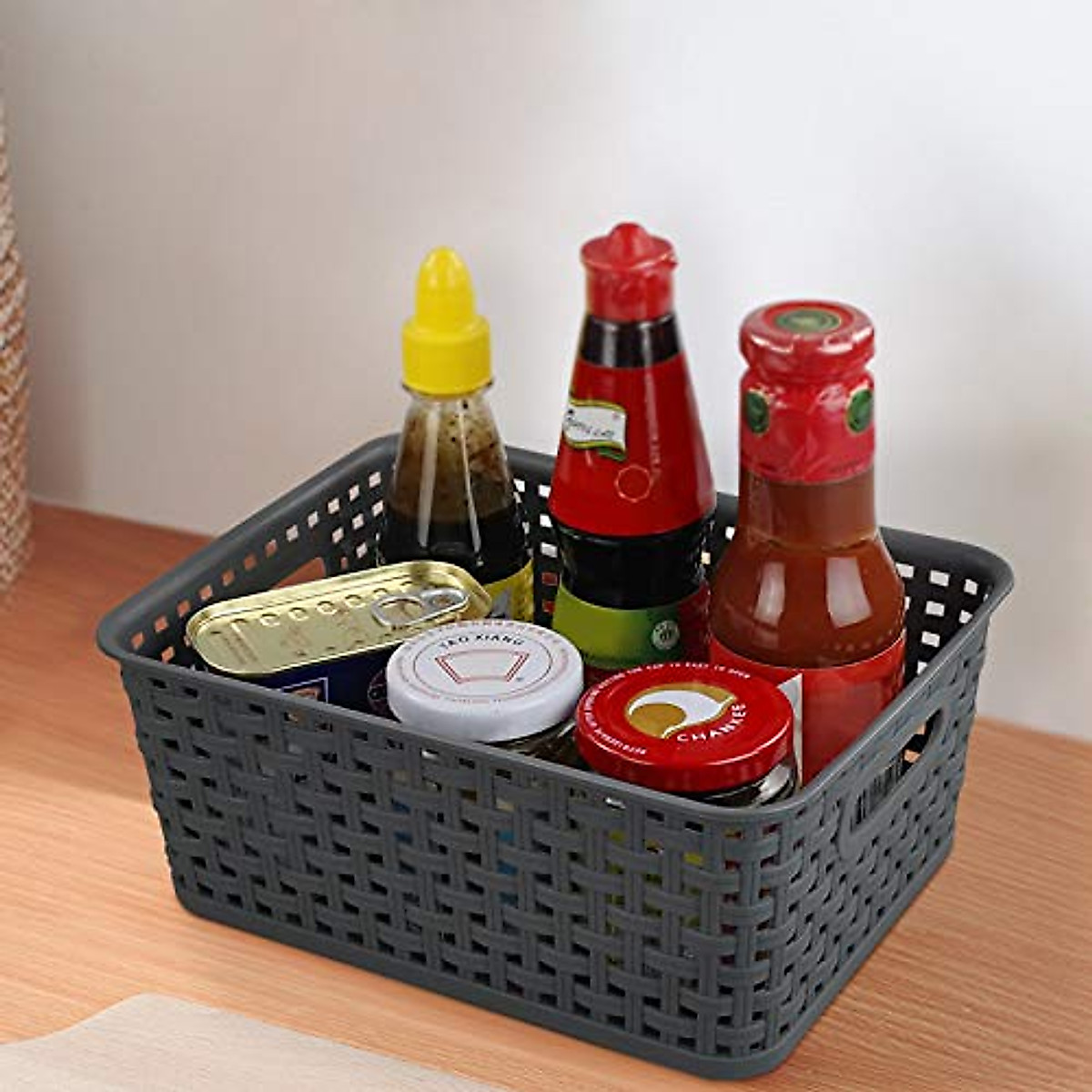 Lesbin 6-Pack Plastic Storage Baskets, Weave Storage Baskets, Gray