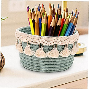 SWOOMEY Baby Toy Basket Cotton Rope Basket Tassel Side Rope Basket Desktop Basket Baby Cotton Rope to Weave Superior Cotton Rope Woven Toy Basket