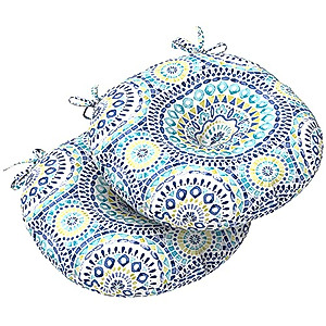 LVTXIII Outdoor All Weather Bistro Seat Cushions, Comfortable Fluffy Tufted Patio Chair Cushions Round 15"x15"x4" Set of 2 for Home Garden Furniture, Delancey Lagoon