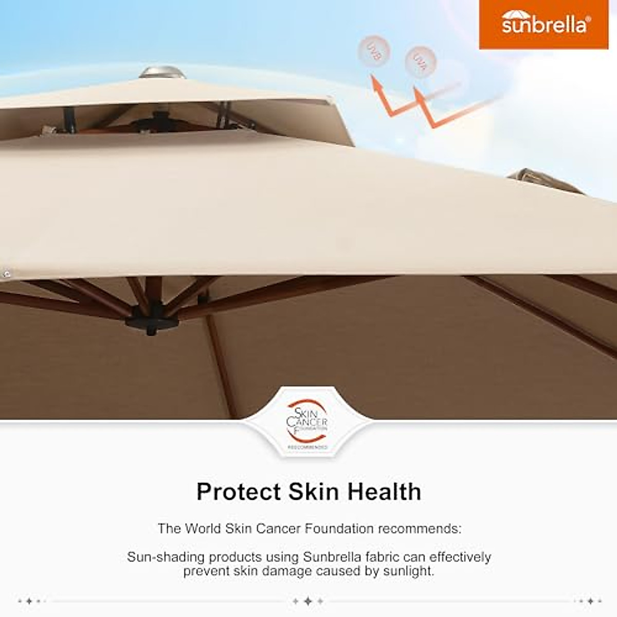 PURPLE LEAF 11 Feet Double Top Deluxe Wood Pattern Round Patio Umbrella Offset Hanging Umbrella Cantilever Umbrella Outdoor Market Umbrella Garden Umbrella, Heather Beige