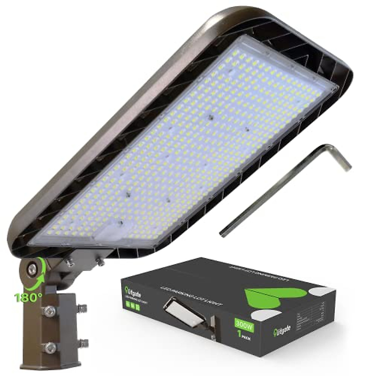 Glitgate 300W LED Parking Lot Light, 45000LM 5000K Adjustable Slip Fitter Mount Street Light with Dusk to Dawn Photocell, 100-277V IP65 Waterproof Commercial Area Lighting