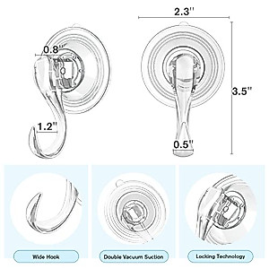 VIS'V Suction Cup Hooks, Small Clear Heavy Duty Vacuum Suction Hooks with Wipes Removable Strong Window Glass Door Kitchen Bathroom Shower Wall Suction Hanger for Towel Loofah Utensils Wreath - 2 Pcs