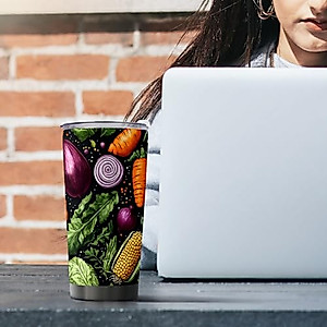 QWEUIOP 20oz Insulated Travel Coffee Mug Vegetable Eggplant Carrots Stainless Steel Tumbler with Lid Double Wall Vacuum Coffee Cup For Hot and Cold Drinks14280