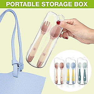 Toddler Utensils Baby Spoons and Forks Set with Case Bendable Self Feeding Training Flatware Silicone Spoon Fork for Kids Babies Children Handle Toddler Set, Green, Pink, Yellow (3 Sets)