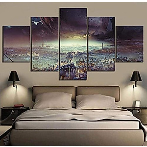 GVTTX 5 Piece Wall Painting destiny planet Cityscape HD Fantasy Art Canvas Paintings for Bedroom Wall Decor -30x40 30x60 30x80cm No Frame