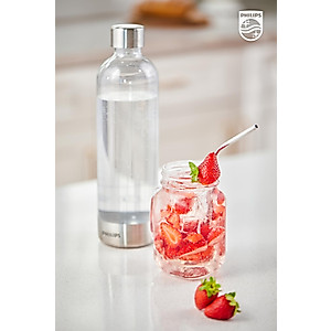 PHILIPS Carbonating Bottles, 1L Twin Pack Reusable PET Sparkling Water Bottles Compatible Sparkling Water Maker, 2 Pack