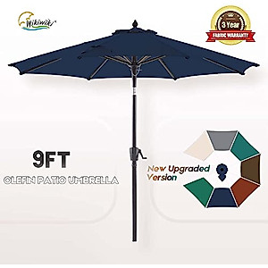 wikiwiki Olefin 9 FT Market Umbrella Patio Outdoor Table Umbrellas with 3-Year Nonfading Olefin Canopy and Push Button Tilt for Garden, Lawn, Backyard & Pool, Navy Blue