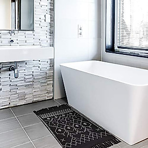Boho Black and White Rugs, Throw Bath Rugs, Geometric Tribal Mats, 2' × 3' Cotton Woven Area Rug with Tassel for Kitchen, Bedroom, Entrance, Laundry Room…