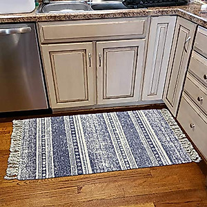 ABREEZE Cotton Rug Runner 2'x4.3', Boho Rug for Bedroom, Hand Woven Cotton Fringe Tassel Area Rug for Kitchen Laundry Bathroom Doorway