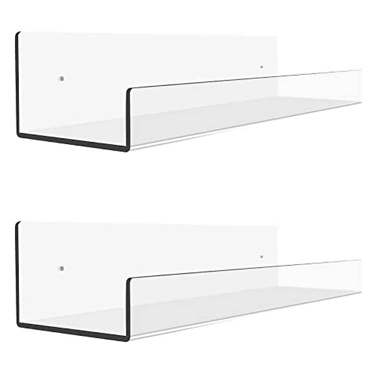 SUMAIDA Floating Shelf, Clear Acrylic Shelf 15" Invisible Floating Shelves Wall Mounted, 4" Wide Wall Ledge Kid Bookshelf, Clear Vinyl Record Shelf, Acrylic Album Record Holder Display Rack (2)