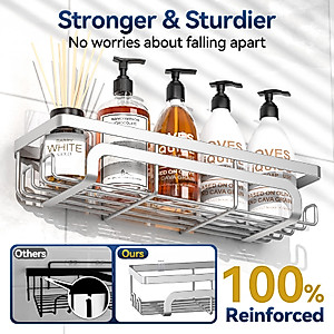 YASONIC Adhesive Shower Caddy, 6 Pack Shower Organizer with Soap Holder - No Drilling, Rustproof Shower Shelves, Shower Organizers and Storage for Inside Shower, Silver