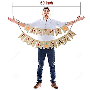 Happy Fall Yall Burlap Banner for Fireplace Thanksgiving Decor Fall Sign Mantel Autumn Rustic Maple Leaf Pumpkin Harvest Banner Decorations Home Wall Hanging Indoor Outdoor Office