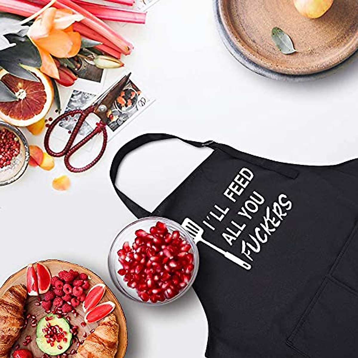 ZOORON I'll Feed All You - Funny Black Chef Aprons for Men Adjustable BBQ Kitchen Cooking Aprons with Pocket Waterproof Oil Proof Father’s Day/Birthday