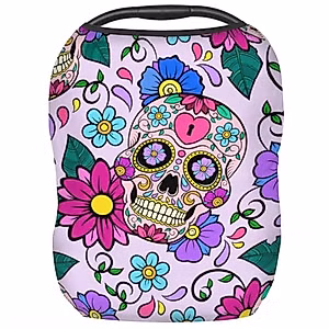 Sugar Skull Flower Baby Car Seat Cover for Baby Boys and Girls Breathable Lightweight Carseat Cover Baby Carrier Cover Soft Flexible for Girls Boys