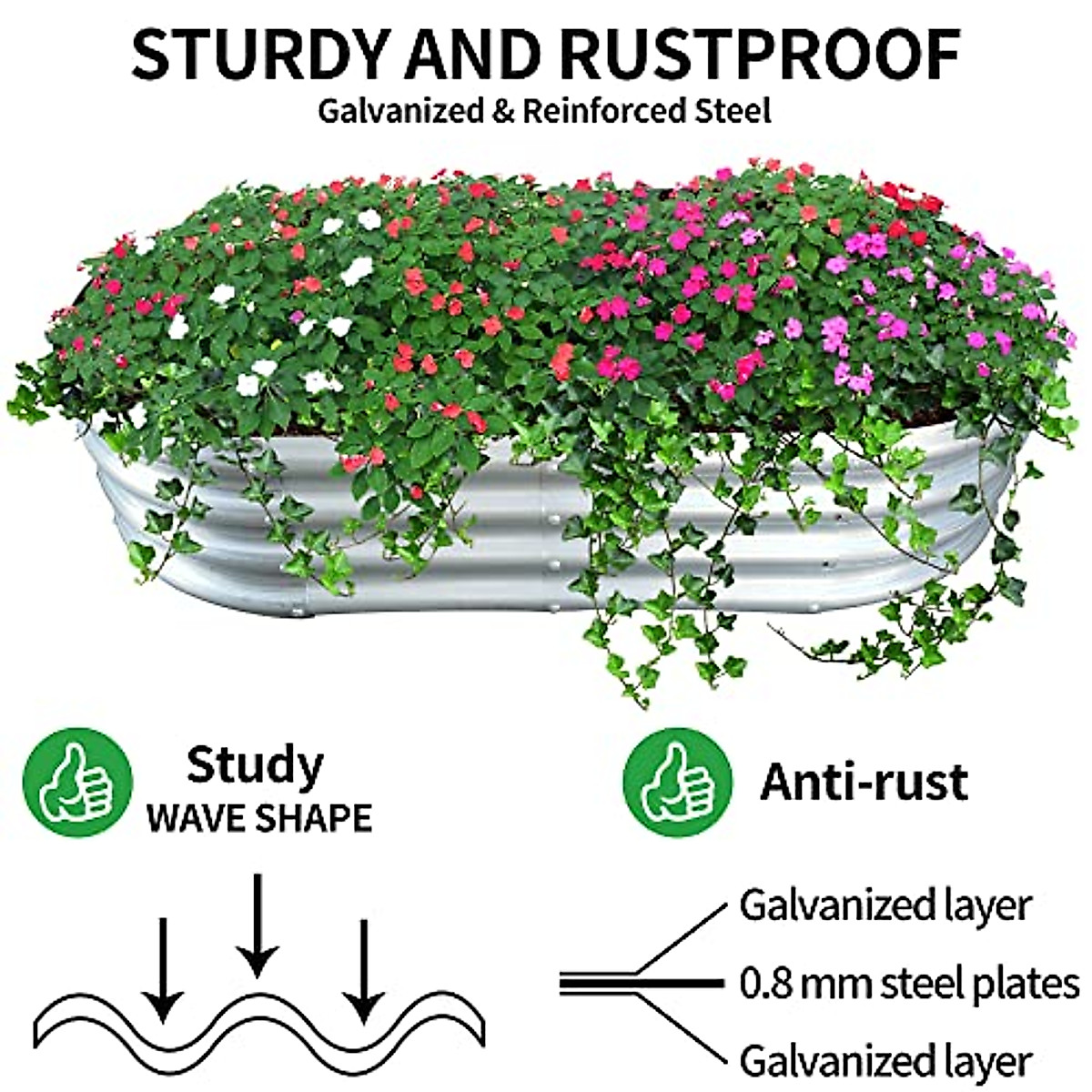 FYIN-HONG Galvanized Raised Garden Bed Metal Planter Raised Garden Boxes Outdoor, Oval Large Metal Raised Garden Beds for Vegetables, Flowers, Herbs 4x2x1ft
