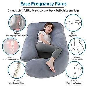 Jcickt Pregnancy Pillow J Shaped Full Body Pillow with Velvet Cover Grey Maternity Pillow for Pregnant Women, 60"
