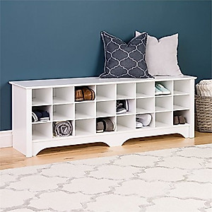 Pemberly Row 60" Wide 24-Pair Shoe Cubby Bench, Shoe Rack, Shoe Storage for Entryway, Mudroom, Hallway, Closet and Garage, White
