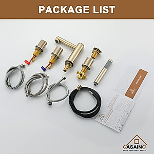 CASAINC Bathtub Faucet Set, Roman Tub Faucet with Hand Shower 5 Hole, Bathtub Faucet Set with Deck Mount Tub Faucet with Sprayer Single Handle (Brushed Gold)