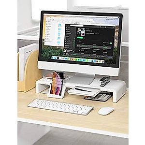 Monitor Stand Riser, Klearlook Foldable Computer Monitor Stand, Adjustable Computer Stand Desk Organizer with Storage Drawer, Tablet Phone Stand for Laptop PC Printer (White)