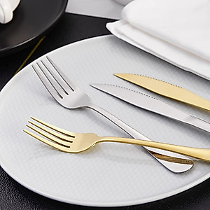 Rygten QU 12-piece Gold Steak Knives Set, Fork And Knife Set For 6, Stainless Steel Knife Set Of 12, Dishwasher Safe