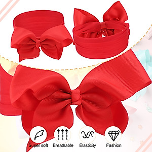 Hoteam 50 Pcs Baby Girls Large Bows Headbands 6.3 Inch Soft Wide Turban Baby Headbands Elastic Nylon Hairbands Hair Accessories for Infants Newborns Infants Toddlers Kids