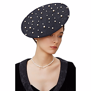 Coucoland Fascinator Hat Cocktail Tea Party Fascinator Headband Flat Kentucky Derby Fascinators for Wedding Black-Pearl