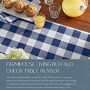 Elrene Home Fashions Farmhouse Living Buffalo-Check Table Runner, Rustic Kitchen and Table Linens, 13" x 70", Blue/White