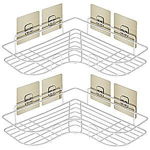 SORGMACH Shower Caddy Bathroom Corner Shelf Adhesive Basket Storage Rack Toile Holder Organizer with 4 Removable Hook Wall Mounted for Bathroom Kitchen Toilet - 2 Pack, White