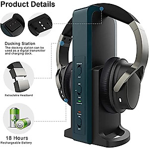 Caymuller Wireless Headphones for TV Watching with 2.4G Digital RF Transmitter Charging Dock Hi-Fi Soft Over-Ear Headset Ideal for Seniors or own Zone, Easy Plug and Play 160ft Range No Audio Delay