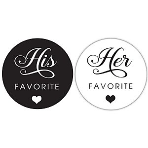 1.9 Inch His Favorite Her Favorite Black White Stickers Wedding Favors Decoration 60 Labels