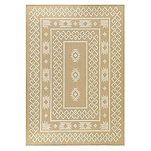 Antep Rugs Patio 8x10 Outdoor/Indoor Southwest Aztec Native Area Rug (Beige, 7'10" x 10')