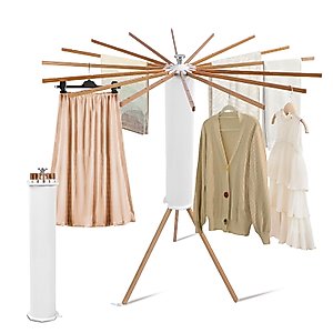 Ejoyous Tripod Clothes Drying Rack, Flodable Laundry Hanger Collapsible Wooden Clothing Dry Rack Floor Standing Folding Garment Rack for Home Balcony Indoor Outdoor Travel