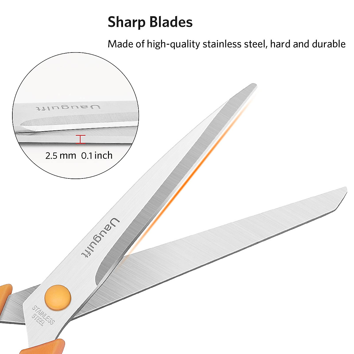 Uaugulft Scissors Set of 3, Stainless Steel Sharp Blades, Ergonomic TPR Grip , Multi-Purpose, Great for Craft, School, Office, Fabric and Sewing Use, 5.5/8.5/9.7inch, Green/Blue/Orange