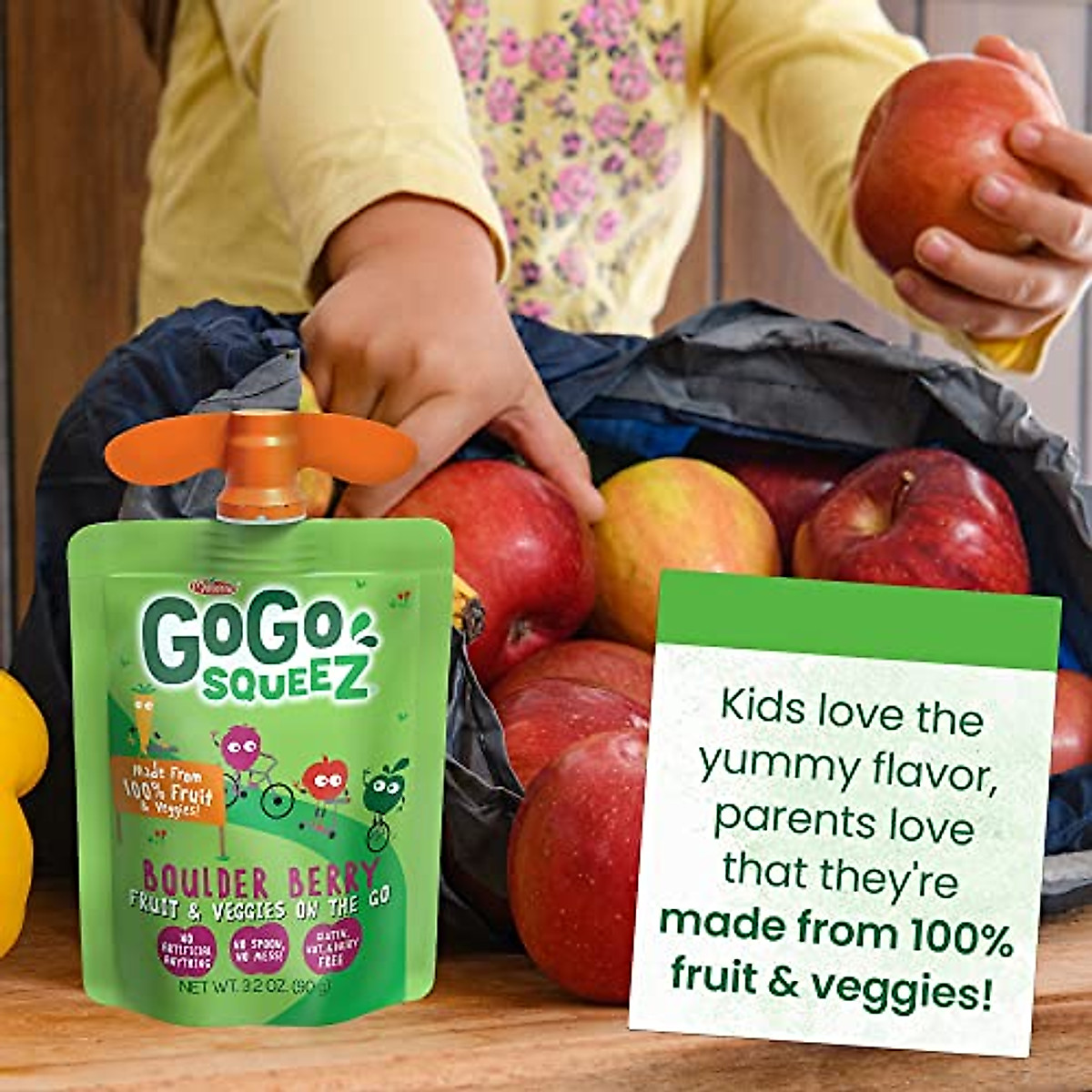 GoGo SqueeZ Fruit & VeggieZ Variety Pack, Pedal Peach and Boulder Berry, 3.2 oz (Pack of 20), Unsweetened Snacks for Kids, Gluten Free, Nut Free, Dairy Free, Recloseable Cap, BPA Free Pouches