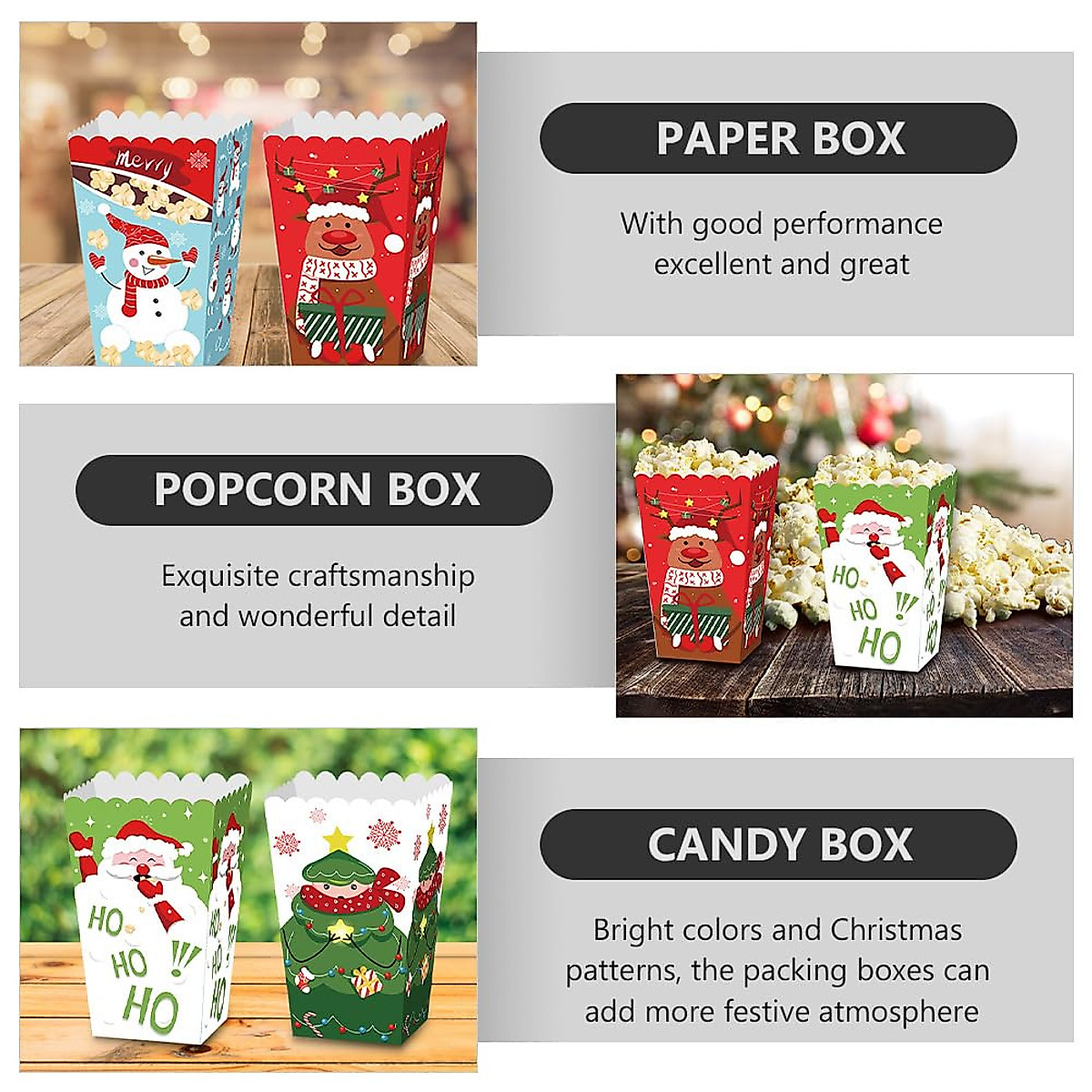 12pcs Popcorn Favor Boxes Paper Christmas Popcorn Buckets Snack Container Christmas Party Treat Boxes