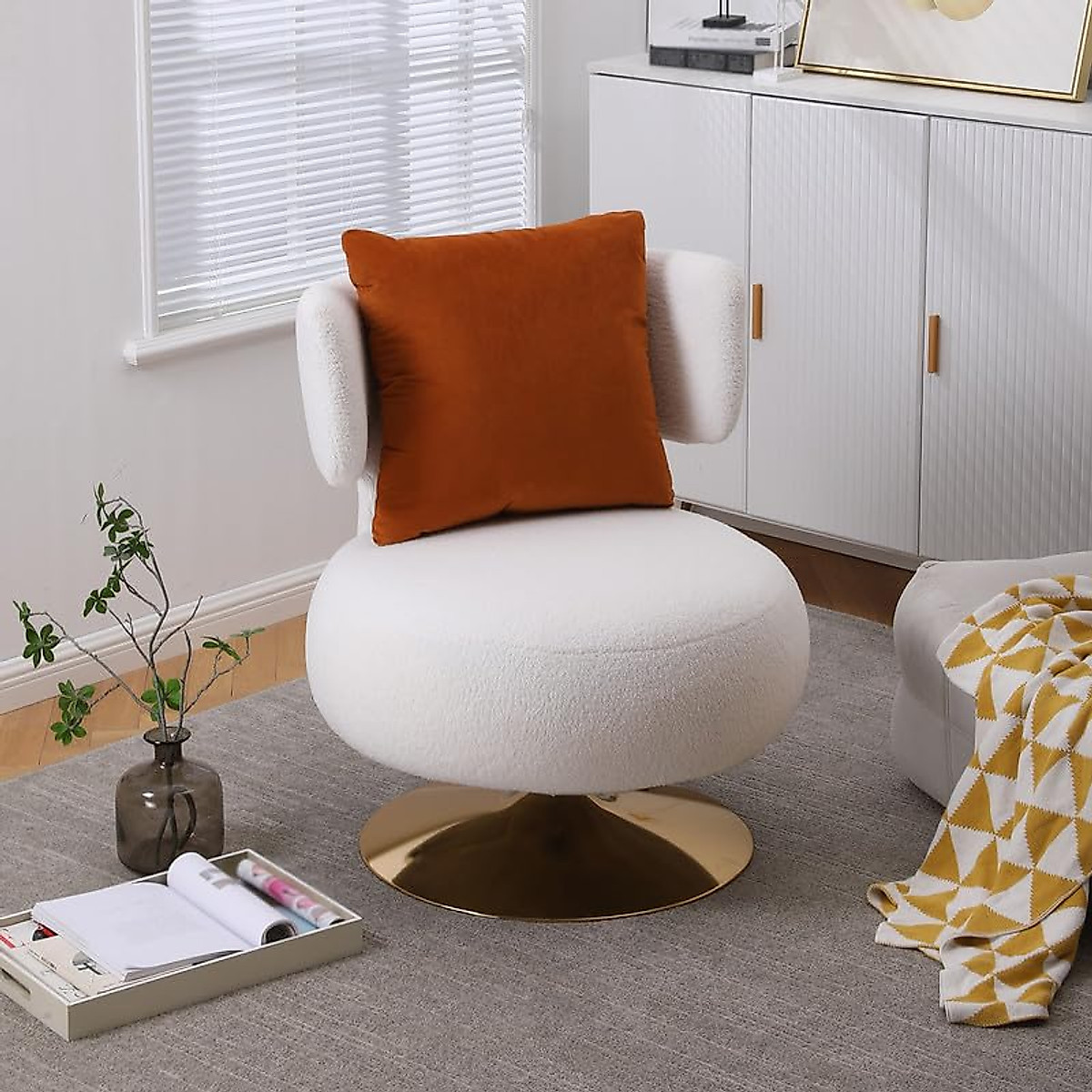 ATGHYURT Modern Accent Chair Upholstered Reading Chair Swivel Chair Armchair with 360 Degree Swiveling, Round Barrel Chair Fabric Recliner Chair Side Chair for Living Room Bedroom Office