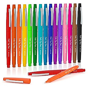 Lelix Felt Tip Pens, 15 Colors, 0.7mm Medium Point Felt Pens, Felt Tip Markers Pens for Journaling, Writing, Note Taking, Planner, Perfect for Art Office and School Supplies